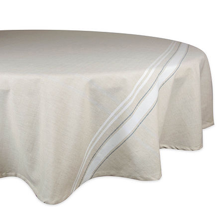 Chambray French Stripe Tablecloth 70 Round - White