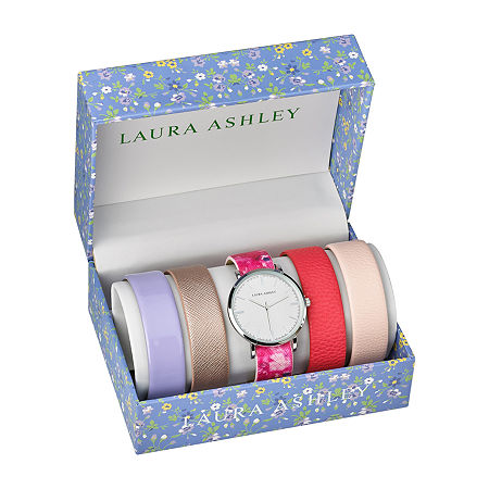 Laura Ashley Silver Slidethrough Interchangeable Sleek Dial Floral Straps Set Watch - Silver