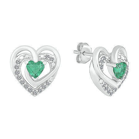 Click here for Lab Created Green Emerald Sterling Silver 12mm Hea... prices