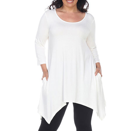 White Mark Plus Size Makayla Scoop Neck Tunic Top - White