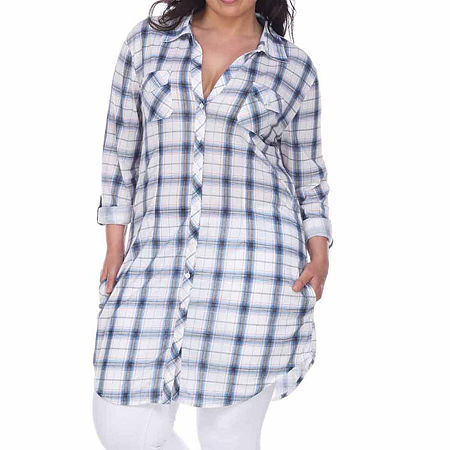 Click here for Plus Size White Mark Piper Plaid Tunic Shirtdress prices