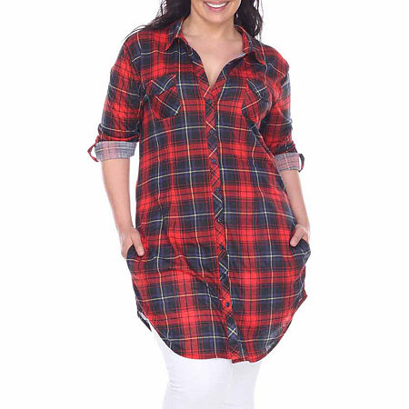 Click here for Plus Size White Mark Piper Plaid Tunic Shirtdress prices