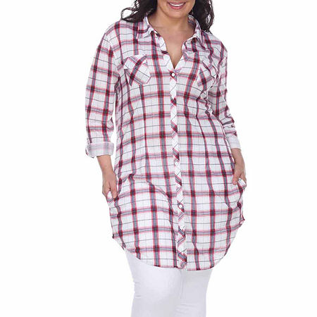 Click here for Plus Size White Mark Piper Plaid Tunic Shirtdress prices