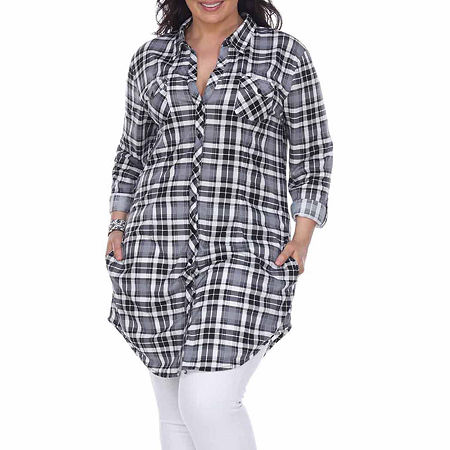 Click here for White Mark Plus Piper Plaid Womens Long Sleeve Tun... prices