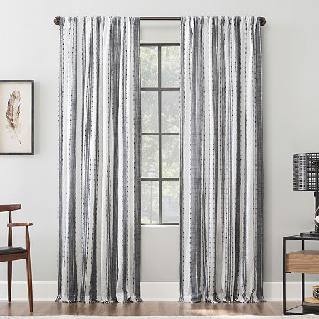 Slub Texture Stripe Cotton Curtain - Black/white