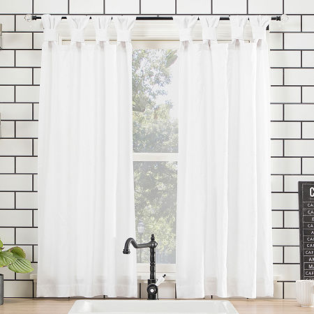 Washed Cotton Twist Tab Cafe Curtain Pair - White