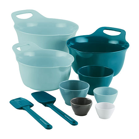 Rachael Ray 10-Pc. Mix and Measure Mixing Bowl Measuring Cup and Utensil Set - Light Blue  Teal