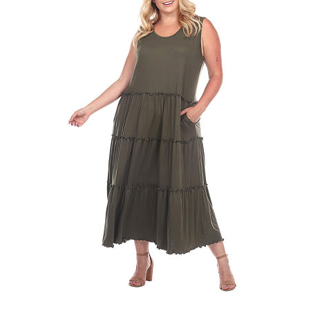 Plus Size White Mark Tiered Midi Dress