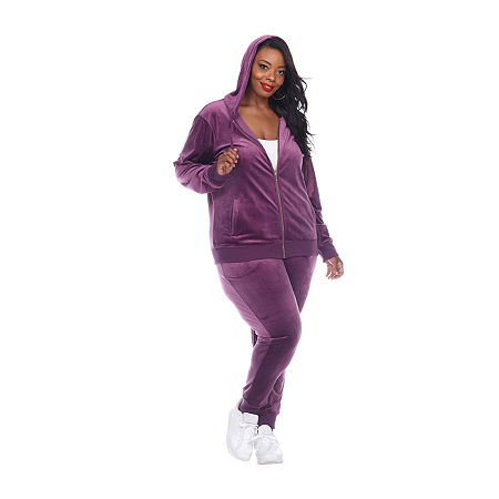 White Mark Plus Size Velour Tracksuit Loungewear 2pc Set - Purple