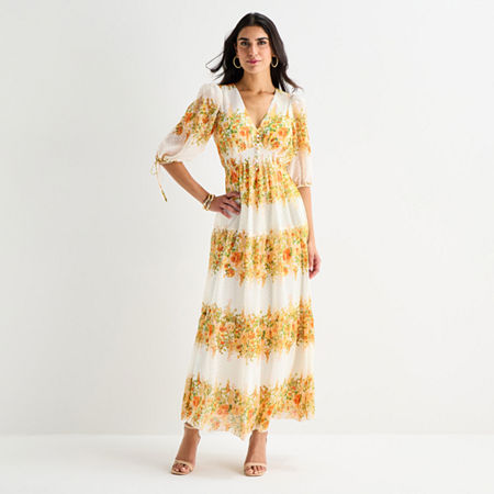 Click here for Melonie T Womens Elbow Sleeve Floral Maxi Dress  8... prices