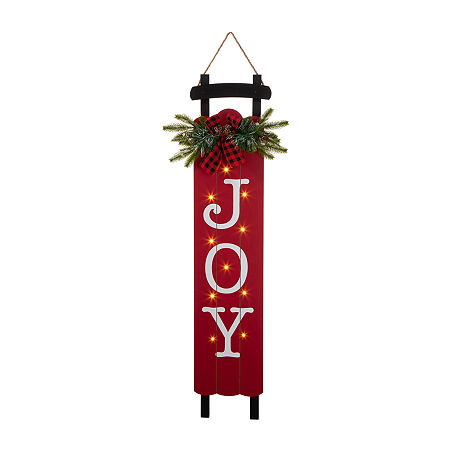 GlitzhomeÂ Lighted Wooden Sleigh Joy Porch Sign  40 - Multi