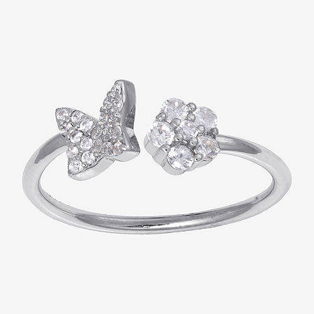 Athra Sterling Silver CZ Butterfly and Flower Ring