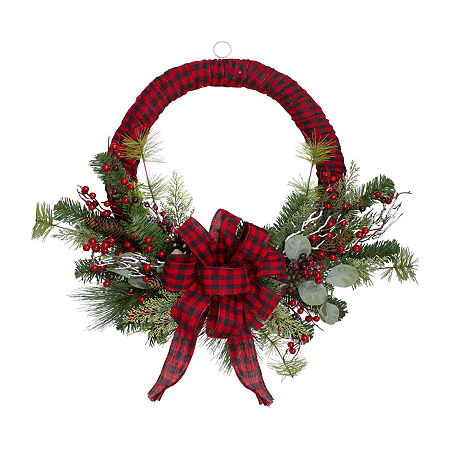 Click here for Red and Black Buffalo Plaid and Berry Artificial C... prices