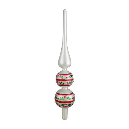 Click here for 14.75 White Red and Green Glass Finial Christmas T... prices
