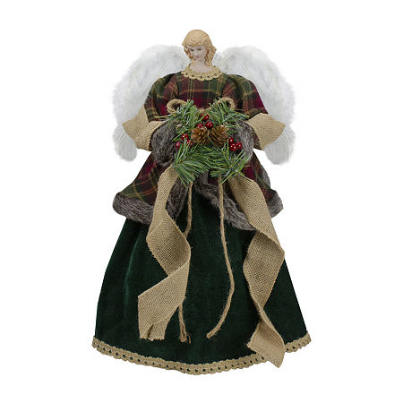 18 Angel in a Dress Unlit Christmas Tree Topper Accented with Holly Berries - Green