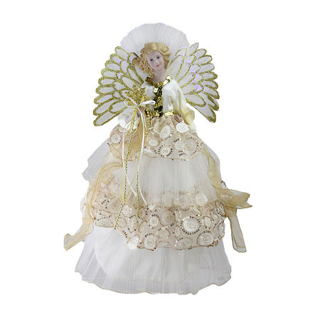 Click here for 16 White and Gold Lighted Angel Sequined Gown Chri... prices