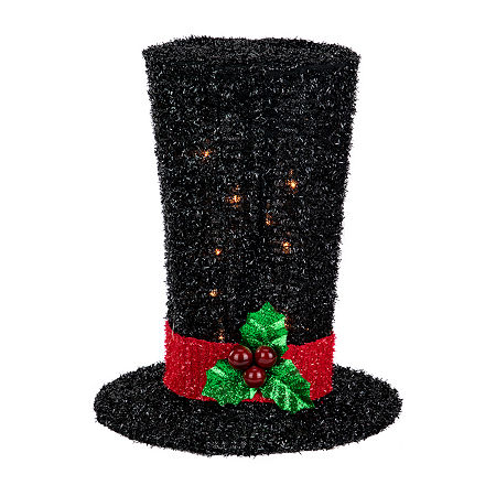 Click here for 9.25 Lighted Black Tinsel Top Hat Christmas Tree T... prices