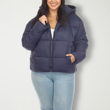 Click here for Plus Size White Mark Zip Hooded Bomber Puffer Coat prices