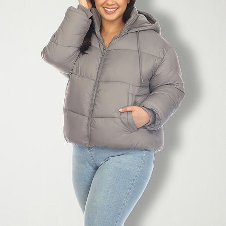 Click here for White Mark Plus Size Hooded Bomber Puffer Coat - G... prices
