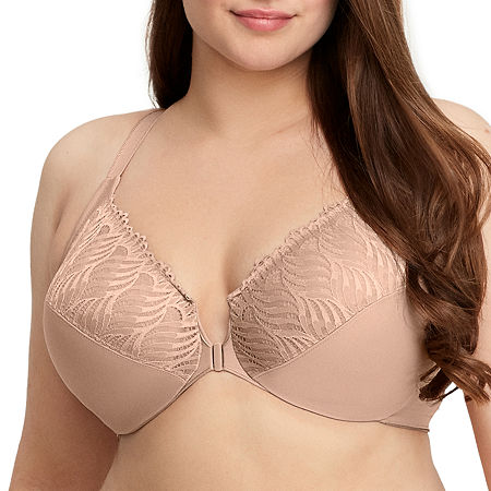 Glamorise Womens Plus Size Wonder Wire Front Close T-Back Bra 1246 - Cafe