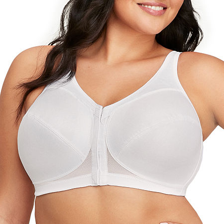 Womens Full Figure Plus Size MagicLift Front Close Posture Back Support Bra 1265 - White