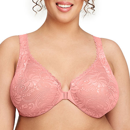 Glamorise Womens Full Figure Plus Size Wonderwire Front Close Stretch Lace Bra 9245 - Apricot