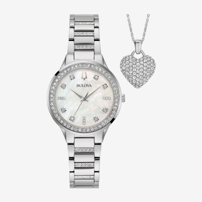 Bulova Classic Crystal Womens Crystal Accent Silver Tone Stainless ...
