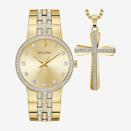 Click here for Bulova Crystal Mens Gold Tone Stainless Steel 2-pc... prices