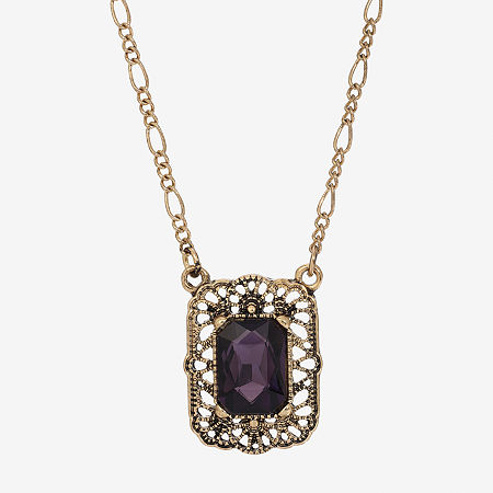 2028 Gold-Tone and Amethyst Square Pendant Necklace - Purple