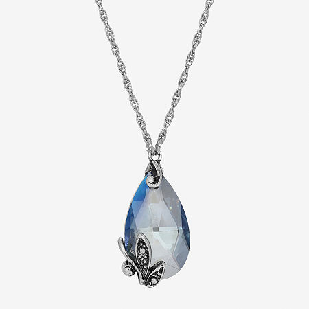 2028 Glass Teardrop Pendant Necklace - Blue