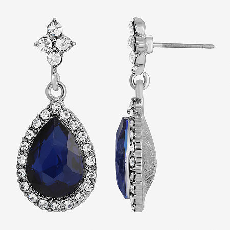 1928 Silver Tone Atlantic Blue Crystal Teardrop Earrings