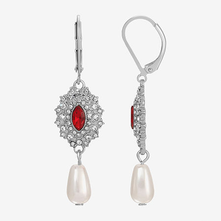 1928 Womens Simulated Pearl Drop Earrings  One Size  Red