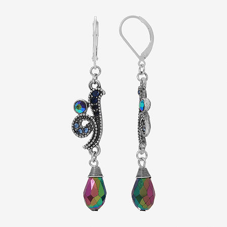 2028 Silver-Tone Ab Glass Drop Bead Earrings - Blue
