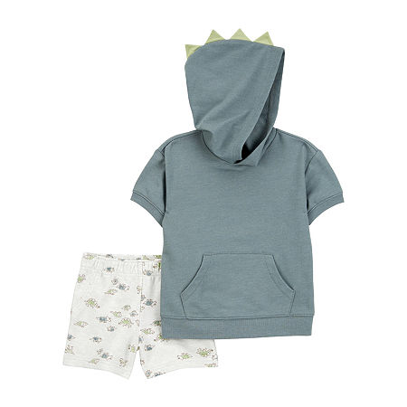 Carters Baby Boys Dinosaur Hooded Top & Shorts  2 Piece Set - Green