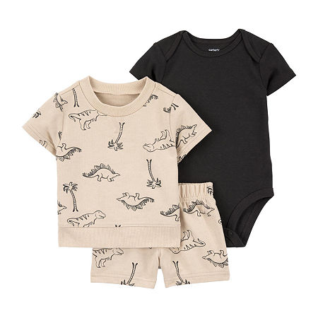Carters Baby Boys Cotton Dinosaur T-Shirt  Shorts & Bodysuit  3 Piece Set - Brown
