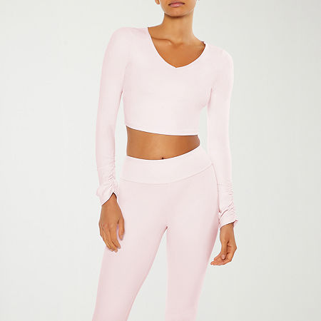 Forever 21 Womens Juniors V Neck Long Sleeve Active Crop Top  Large  Pink