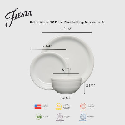 Fiesta Vibrant Bistro Coupe 12-pc. Dinnerware Set, Color: Mixed ...