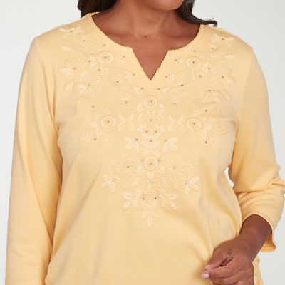 Alfred Dunner Block Island Womens Split Crew Neck 3/4 Sleeve T-Shirt ...