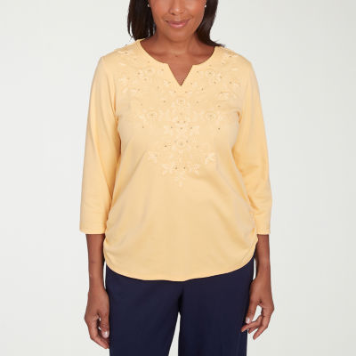 Alfred Dunner Block Island Womens Split Crew Neck 3/4 Sleeve T-Shirt ...