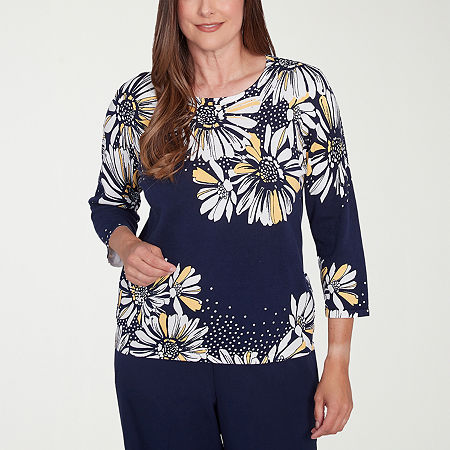 Click here for Alfred Dunner Block Island Womens Crew Neck 3/4 Sl... prices