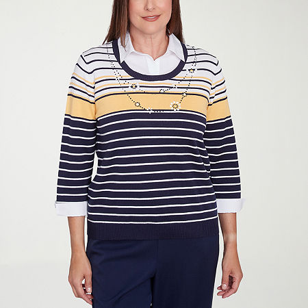 Click here for Alfred Dunner Block Island Womens 3/4 Sleeve Strip... prices