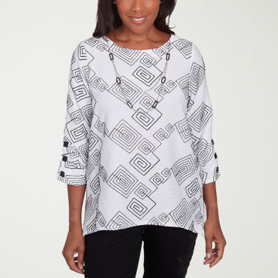 Alfred Dunner Wild At Heart Womens Crew Neck 3/4 Sleeve Blouse, Color ...