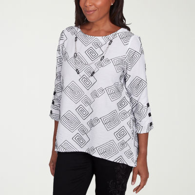 Alfred Dunner Wild At Heart Womens Crew Neck 3/4 Sleeve Blouse, Color ...