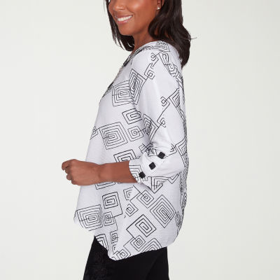 Alfred Dunner Wild At Heart Womens Crew Neck 3/4 Sleeve Blouse, Color ...