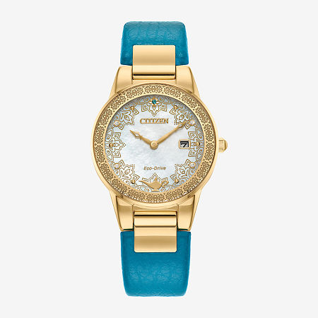 Citizen Eco-Drive Womens Disney Aladdins 30th Anniversary Teal Leather Strap Watch 30mm Gift Set - Teal