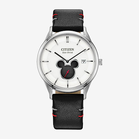 Citizen Eco-Drive Womens Disney Mickey Mouse Black Leather Strap Watch 40mm - Black