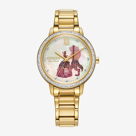 Citizen Eco-Drive Womens Disney Belle and Beast Gold-Tone Stainless Steel Bracelet Watch 36mm Gift Set - Gold-tone
