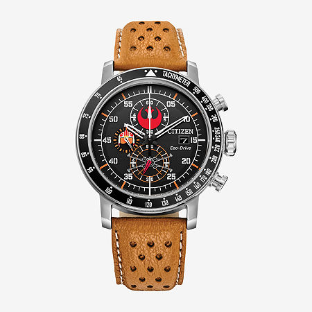 Citizen Eco-Drive Mens Chronograph Star Wars Rebel Pilot Orange Perforated Leather Strap Watch 44mm - Orange