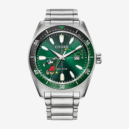 Citizen Eco-Drive Mens Disney Mickey Mouse Stainless Steel Bracelet Watch 43mm - Silver-tone