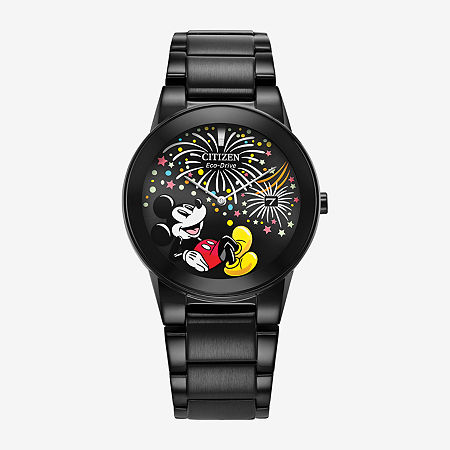 Citizen Eco-Drive Unisex Disney Mickey Mouse Black Stainless Steel Bracelet Watch 40mm - Black